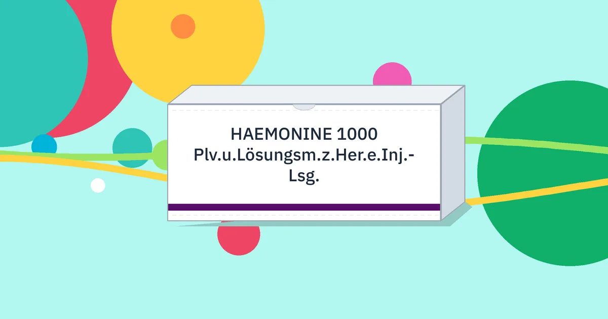 Symbolbild: Packung mit der Aufschrift HAEMONINE 1000 Plv.u.Lösungsm.z.Her.e.Inj.-Lsg. (PZN 07373224) – Verfügbarkeit und Bezug in Apotheken in Frankfurt am Main