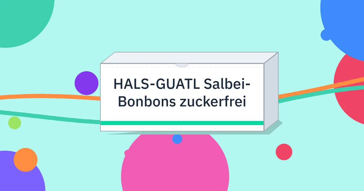 Symbolbild: Packung mit der Aufschrift HALS-GUATL Salbei-Bonbons zuckerfrei (PZN 07069561) – Verfügbarkeit und Bezug in Apotheken in Frankfurt am Main