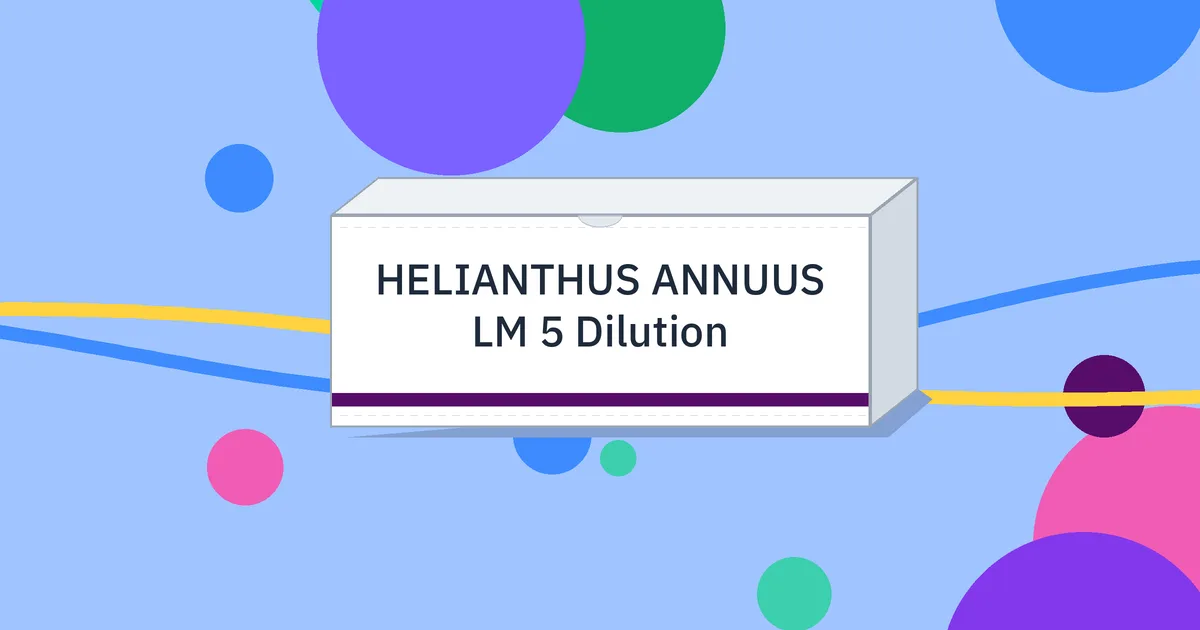 Symbolbild: Packung mit der Aufschrift HELIANTHUS ANNUUS LM 5 Dilution (PZN 12885707) – Verfügbarkeit und Bezug in Apotheken in Frankfurt am Main