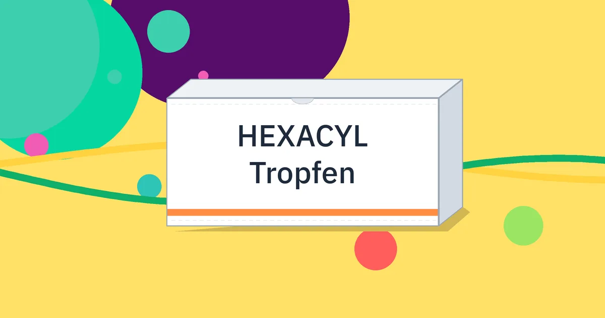 Symbolbild: Packung mit der Aufschrift HEXACYL Tropfen (PZN 00383662) – Verfügbarkeit und Bezug in Apotheken in Frankfurt am Main