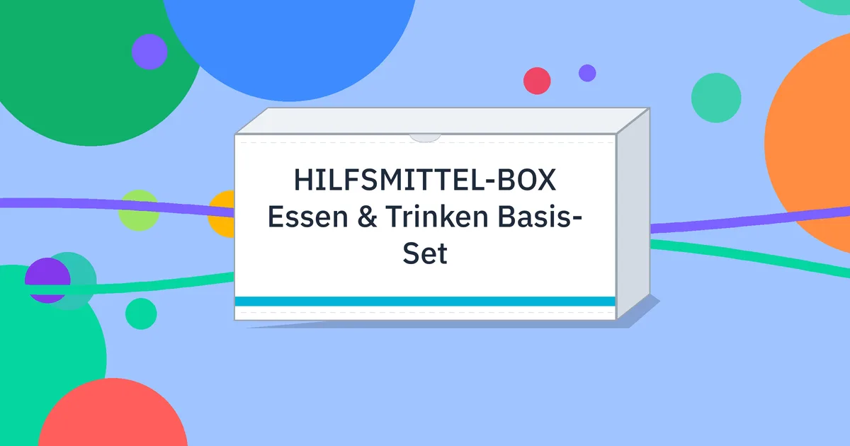 Symbolbild: Packung mit der Aufschrift HILFSMITTEL-BOX Essen & Trinken Basis-Set (PZN 14398590) – Verfügbarkeit und Bezug in Apotheken in Frankfurt am Main