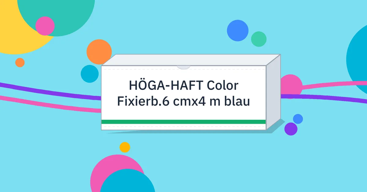 Symbolbild: Packung mit der Aufschrift HÖGA-HAFT Color Fixierb.6 cmx4 m blau (PZN 10933098) – Verfügbarkeit und Bezug in Apotheken in Frankfurt am Main