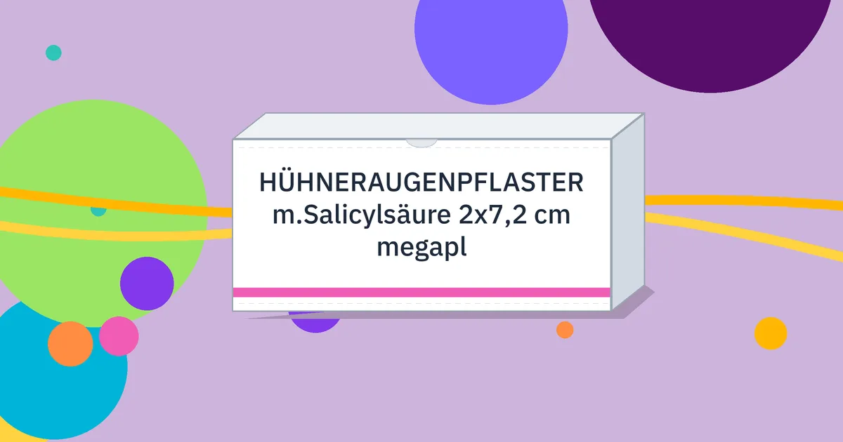 Symbolbild: Packung mit der Aufschrift HÜHNERAUGENPFLASTER m.Salicylsäure 2x7,2 cm megapl (PZN 16500905) – Verfügbarkeit und Bezug in Apotheken in Frankfurt am Main