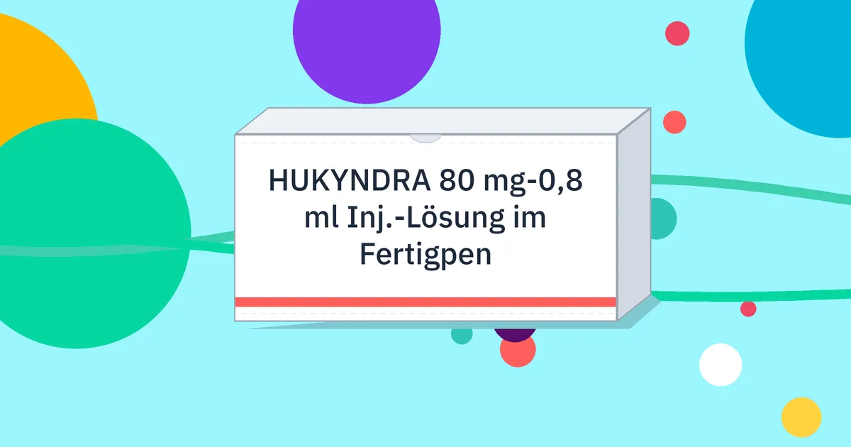 Symbolbild: Packung mit der Aufschrift HUKYNDRA 80 mg-0,8 ml Inj.-Lösung im Fertigpen (PZN 19826346) – Verfügbarkeit und Bezug in Apotheken in Frankfurt am Main