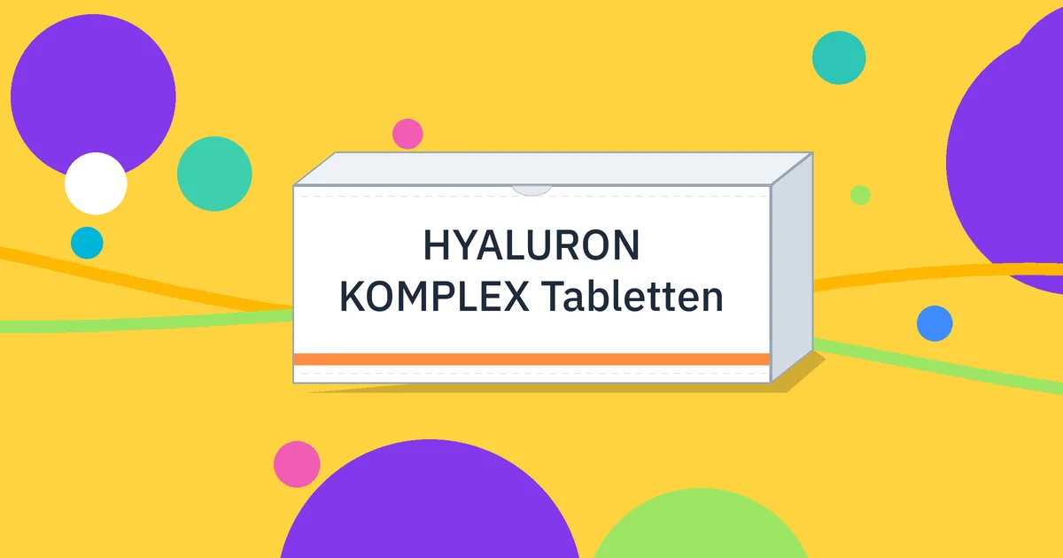 Symbolbild: Packung mit der Aufschrift HYALURON KOMPLEX Tabletten (PZN 11304186) – Verfügbarkeit und Bezug in Apotheken in Frankfurt am Main