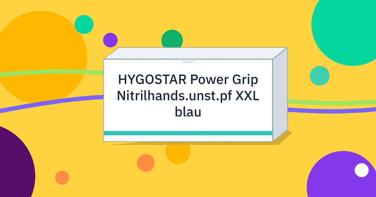 Symbolbild: Packung mit der Aufschrift HYGOSTAR Power Grip Nitrilhands.unst.pf XXL blau (PZN 20774519) – Verfügbarkeit und Bezug in Apotheken in Frankfurt am Main
