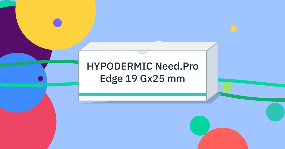 Symbolbild: Packung mit der Aufschrift HYPODERMIC Need.Pro Edge 19 Gx25 mm (PZN 06402886) – Verfügbarkeit und Bezug in Apotheken in Frankfurt am Main