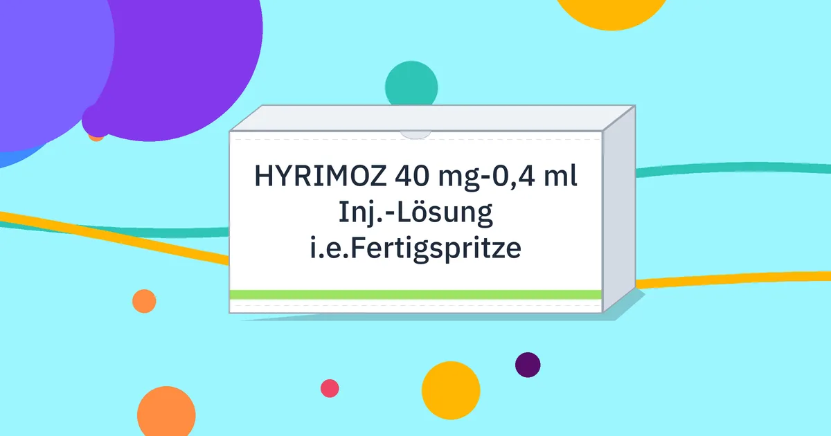 Symbolbild: Packung mit der Aufschrift HYRIMOZ 40 mg-0,4 ml Inj.-Lösung i.e.Fertigspritze (PZN 19265304) – Verfügbarkeit und Bezug in Apotheken in Frankfurt am Main