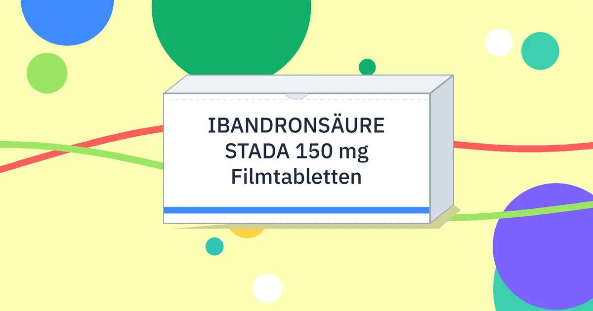 Symbolbild: Packung mit der Aufschrift IBANDRONSÄURE STADA 150 mg Filmtabletten (PZN 09717900) – Verfügbarkeit und Bezug in Apotheken in Frankfurt am Main