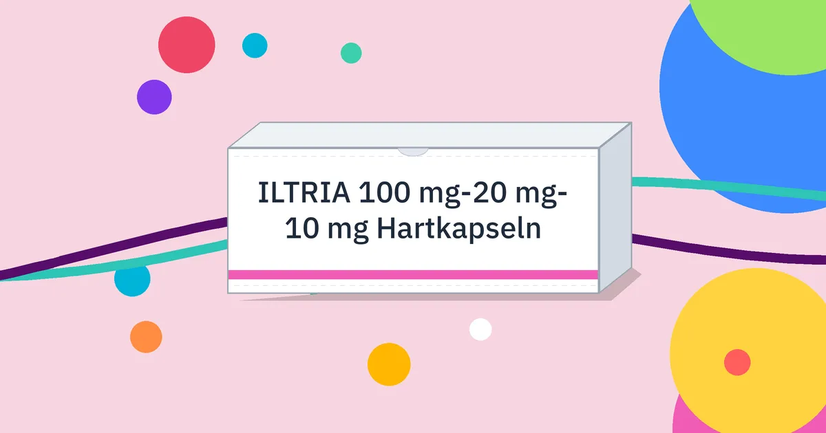 Symbolbild: Packung mit der Aufschrift ILTRIA 100 mg-20 mg-10 mg Hartkapseln (PZN 13359932) – Verfügbarkeit und Bezug in Apotheken in Frankfurt am Main