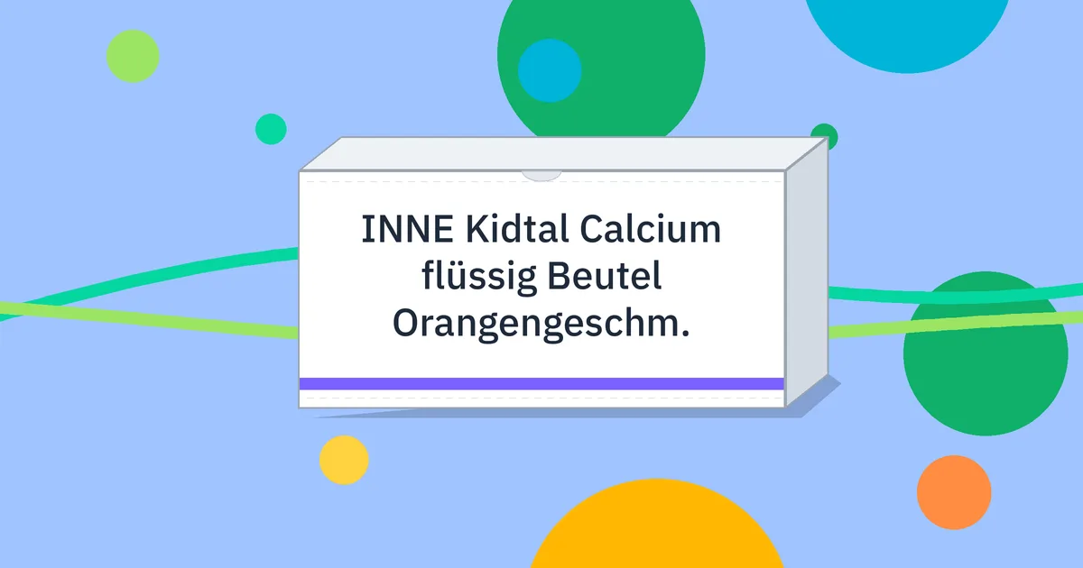 Symbolbild: Packung mit der Aufschrift INNE Kidtal Calcium flüssig Beutel Orangengeschm. (PZN 19428924) – Verfügbarkeit und Bezug in Apotheken in Frankfurt am Main