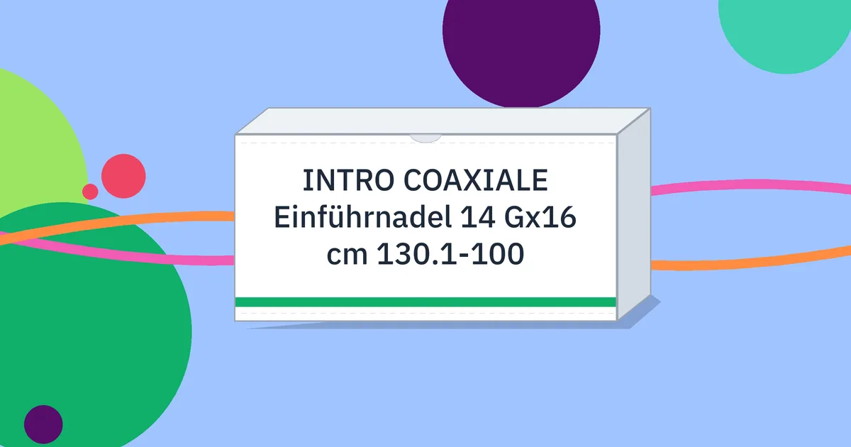 Symbolbild: Packung mit der Aufschrift INTRO COAXIALE Einführnadel 14 Gx16 cm 130.1-100 (PZN 16946133) – Verfügbarkeit und Bezug in Apotheken in Frankfurt am Main