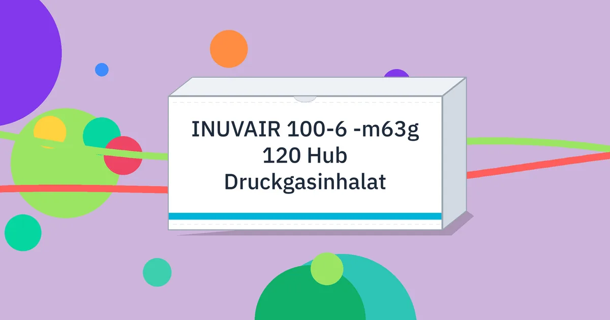 Symbolbild: Packung mit der Aufschrift INUVAIR 100-6 -m63g 120 Hub Druckgasinhalat (PZN 10748521) – Verfügbarkeit und Bezug in Apotheken in Frankfurt am Main