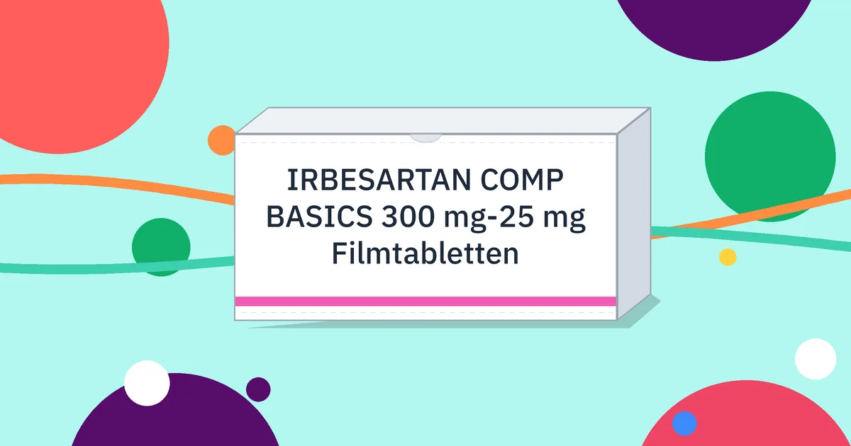 Symbolbild: Packung mit der Aufschrift IRBESARTAN COMP BASICS 300 mg-25 mg Filmtabletten (PZN 02460533) – Verfügbarkeit und Bezug in Apotheken in Frankfurt am Main