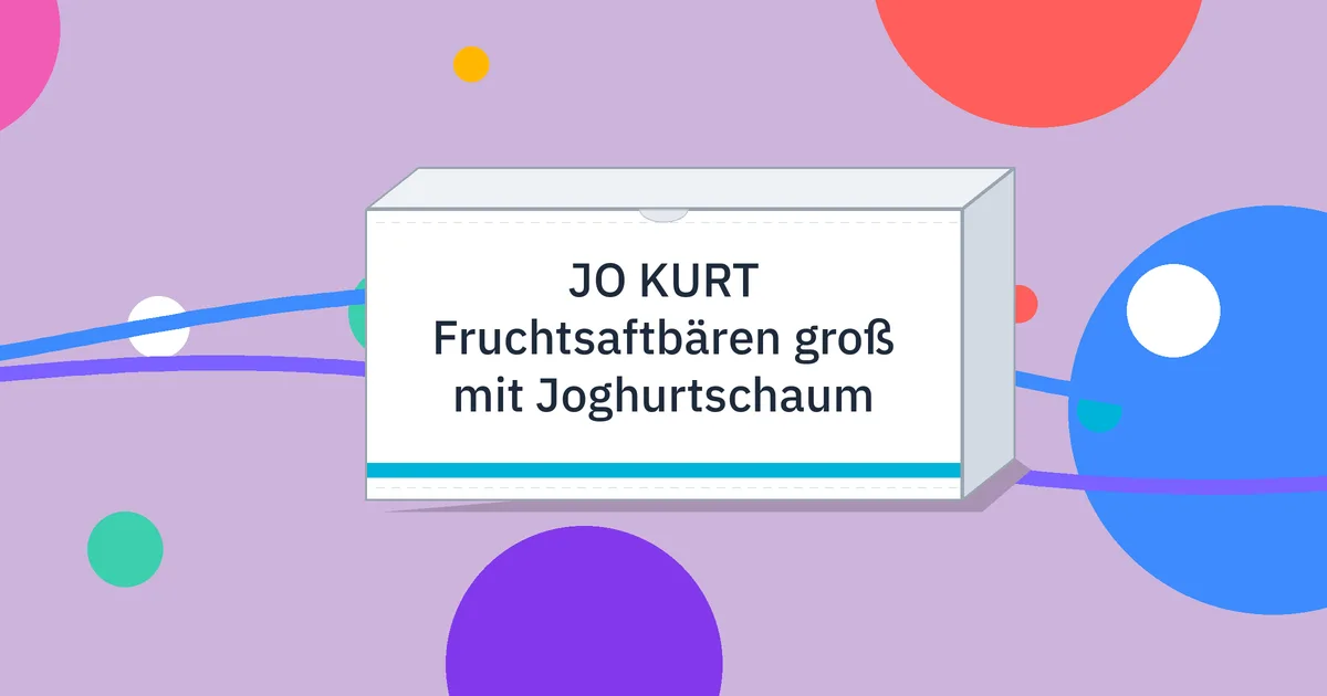 Symbolbild: Packung mit der Aufschrift JO KURT Fruchtsaftbären groß mit Joghurtschaum (PZN 15374781) – Verfügbarkeit und Bezug in Apotheken in Frankfurt am Main