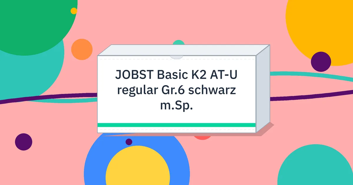 Symbolbild: Packung mit der Aufschrift JOBST Basic K2 AT-U regular Gr.6 schwarz m.Sp. (PZN 15312337) – Verfügbarkeit und Bezug in Apotheken in Frankfurt am Main