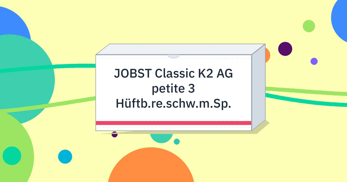 Symbolbild: Packung mit der Aufschrift JOBST Classic K2 AG petite 3 Hüftb.re.schw.m.Sp. (PZN 13065521) – Verfügbarkeit und Bezug in Apotheken in Frankfurt am Main