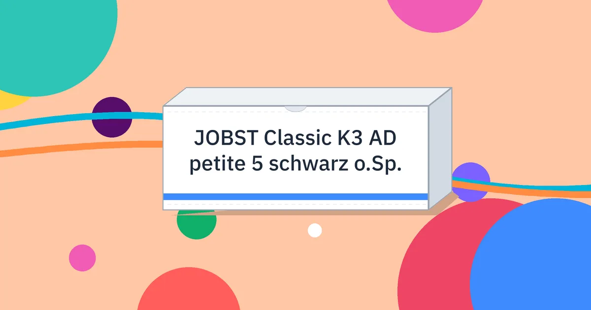 Symbolbild: Packung mit der Aufschrift JOBST Classic K3 AD petite 5 schwarz o.Sp. (PZN 13070634) – Verfügbarkeit und Bezug in Apotheken in Frankfurt am Main