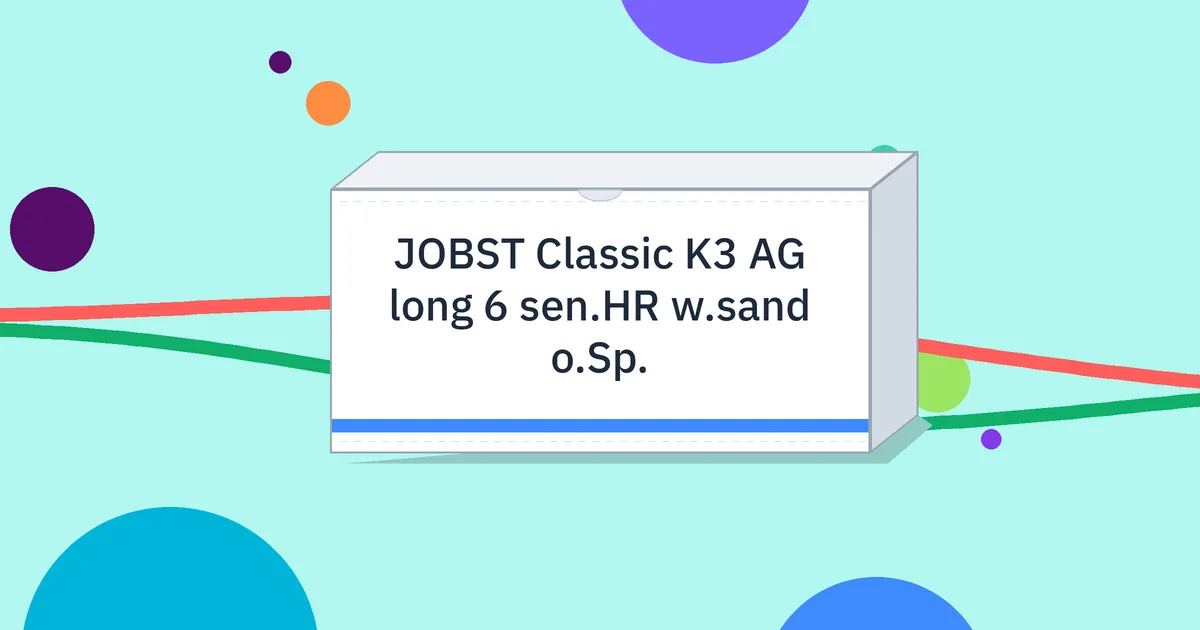 Symbolbild: Packung mit der Aufschrift JOBST Classic K3 AG long 6 sen.HR w.sand o.Sp. (PZN 17958500) – Verfügbarkeit und Bezug in Apotheken in Frankfurt am Main
