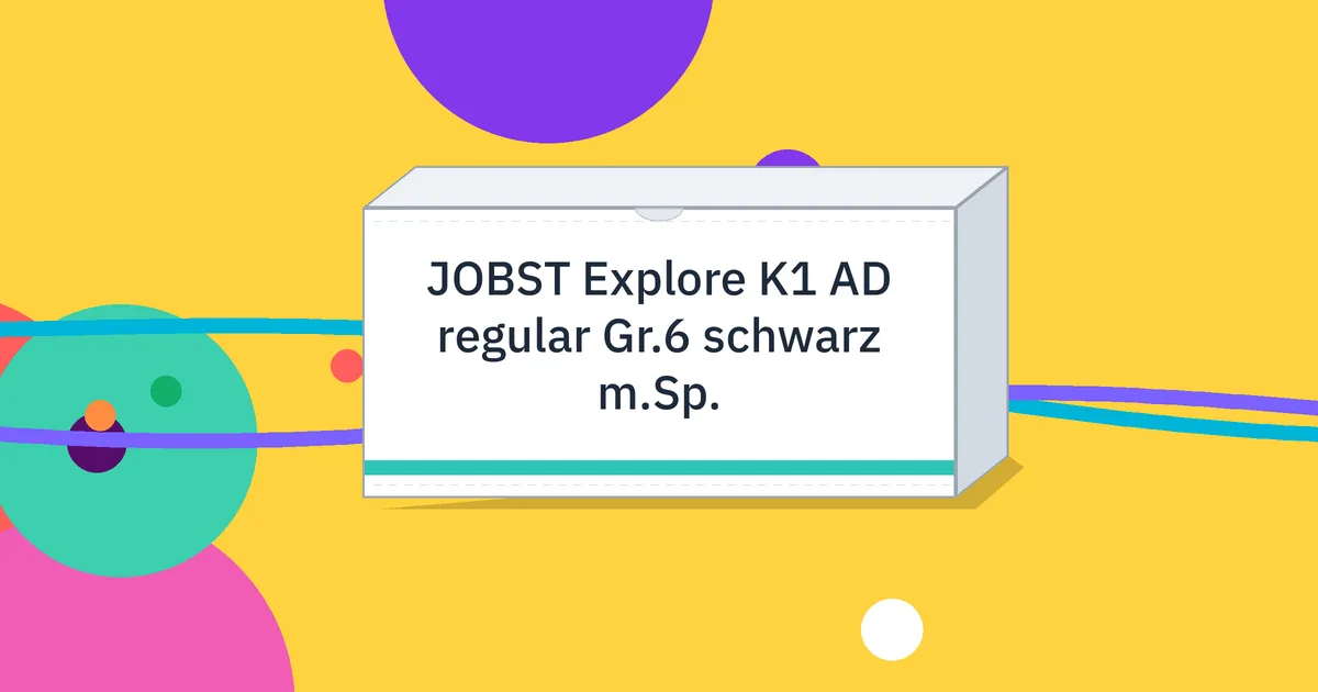Symbolbild: Packung mit der Aufschrift JOBST Explore K1 AD regular Gr.6 schwarz m.Sp. (PZN 11021755) – Verfügbarkeit und Bezug in Apotheken in Frankfurt am Main