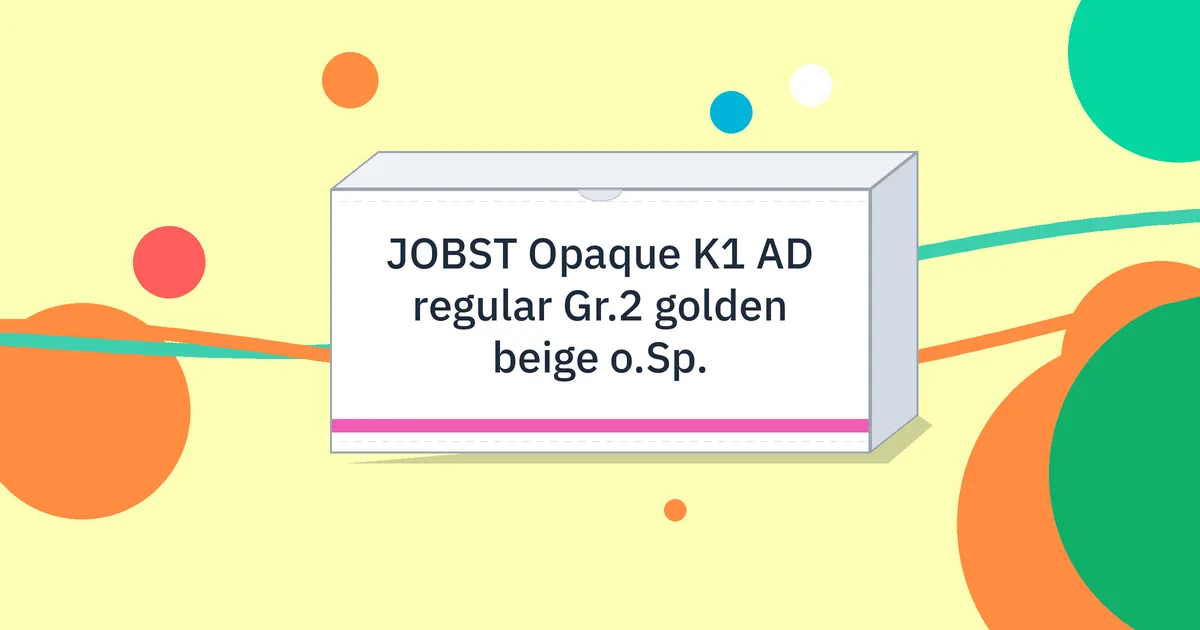 Symbolbild: Packung mit der Aufschrift JOBST Opaque K1 AD regular Gr.2 golden beige o.Sp. (PZN 16262564) – Verfügbarkeit und Bezug in Apotheken in Frankfurt am Main