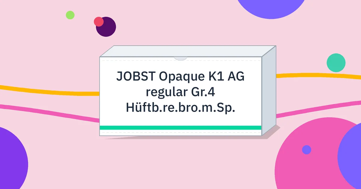 Symbolbild: Packung mit der Aufschrift JOBST Opaque K1 AG regular Gr.4 Hüftb.re.bro.m.Sp. (PZN 13101062) – Verfügbarkeit und Bezug in Apotheken in Frankfurt am Main