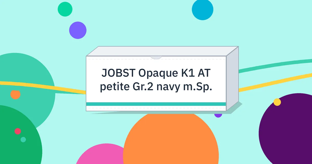 Symbolbild: Packung mit der Aufschrift JOBST Opaque K1 AT petite Gr.2 navy m.Sp. (PZN 13103635) – Verfügbarkeit und Bezug in Apotheken in Frankfurt am Main