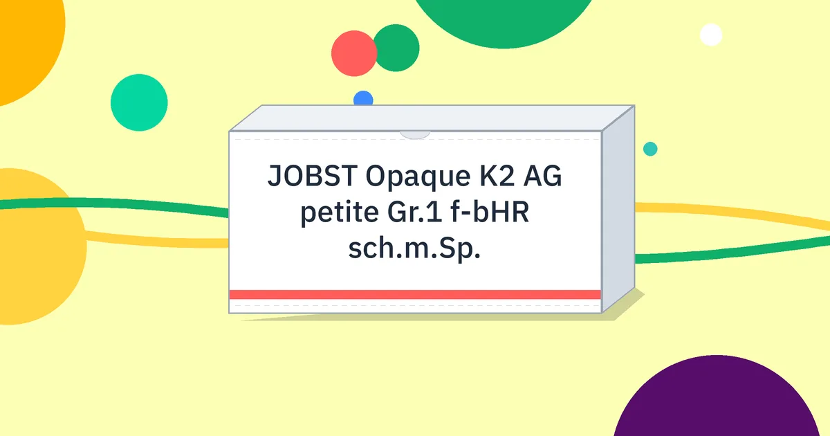 Symbolbild: Packung mit der Aufschrift JOBST Opaque K2 AG petite Gr.1 f-bHR sch.m.Sp. (PZN 11254979) – Verfügbarkeit und Bezug in Apotheken in Frankfurt am Main
