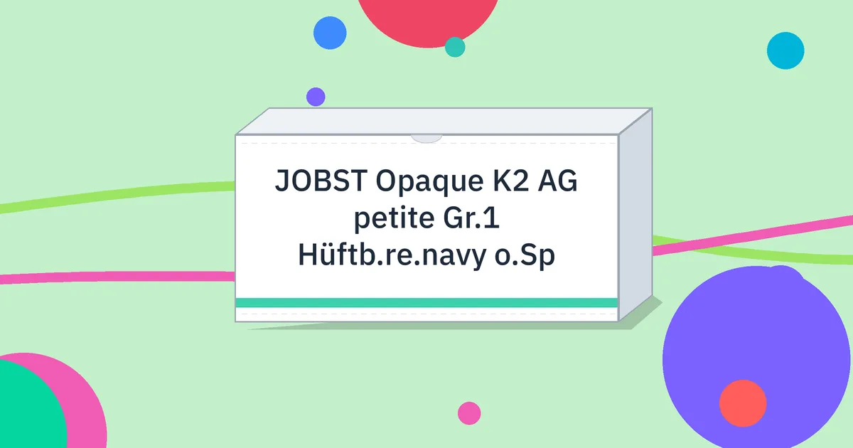 Symbolbild: Packung mit der Aufschrift JOBST Opaque K2 AG petite Gr.1 Hüftb.re.navy o.Sp (PZN 13115408) – Verfügbarkeit und Bezug in Apotheken in Frankfurt am Main
