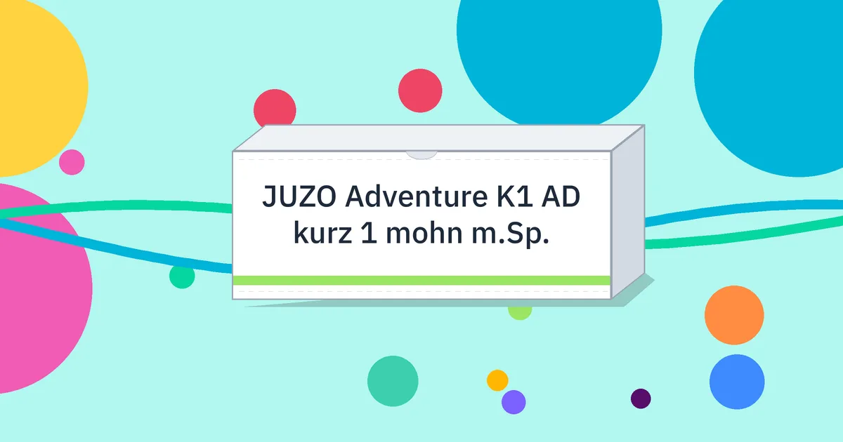 Symbolbild: Packung mit der Aufschrift JUZO Adventure K1 AD kurz 1 mohn m.Sp. (PZN 14971919) – Verfügbarkeit und Bezug in Apotheken in Frankfurt am Main