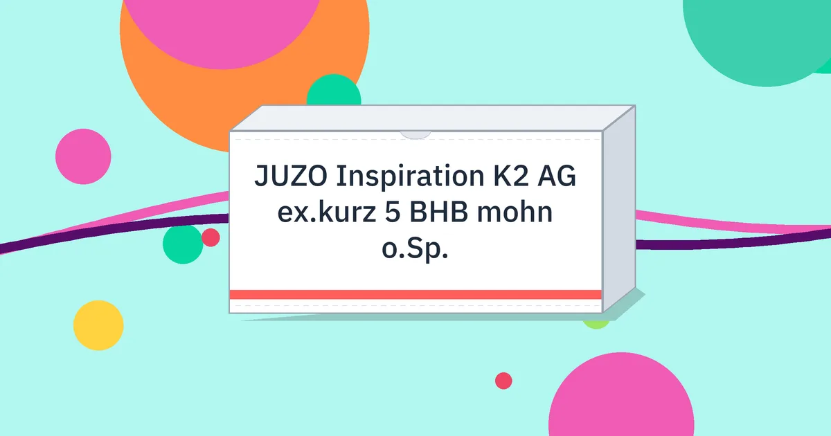 Symbolbild: Packung mit der Aufschrift JUZO Inspiration K2 AG ex.kurz 5 BHB mohn o.Sp. (PZN 14836417) – Verfügbarkeit und Bezug in Apotheken in Frankfurt am Main