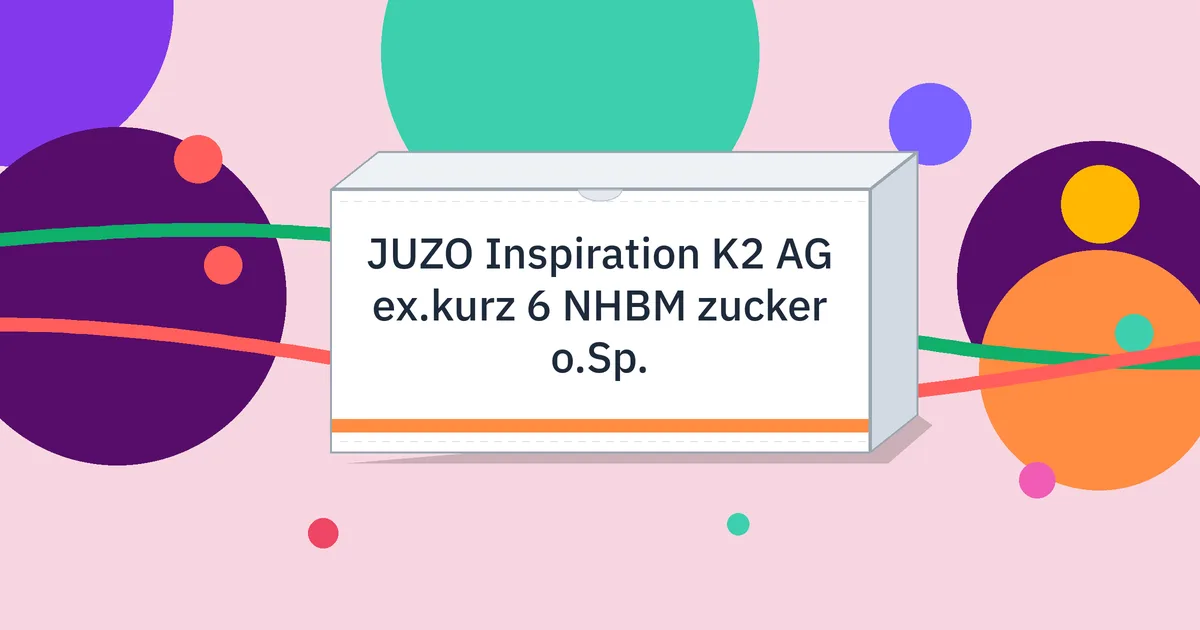 Symbolbild: Packung mit der Aufschrift JUZO Inspiration K2 AG ex.kurz 6 NHBM zucker o.Sp. (PZN 14965669) – Verfügbarkeit und Bezug in Apotheken in Frankfurt am Main
