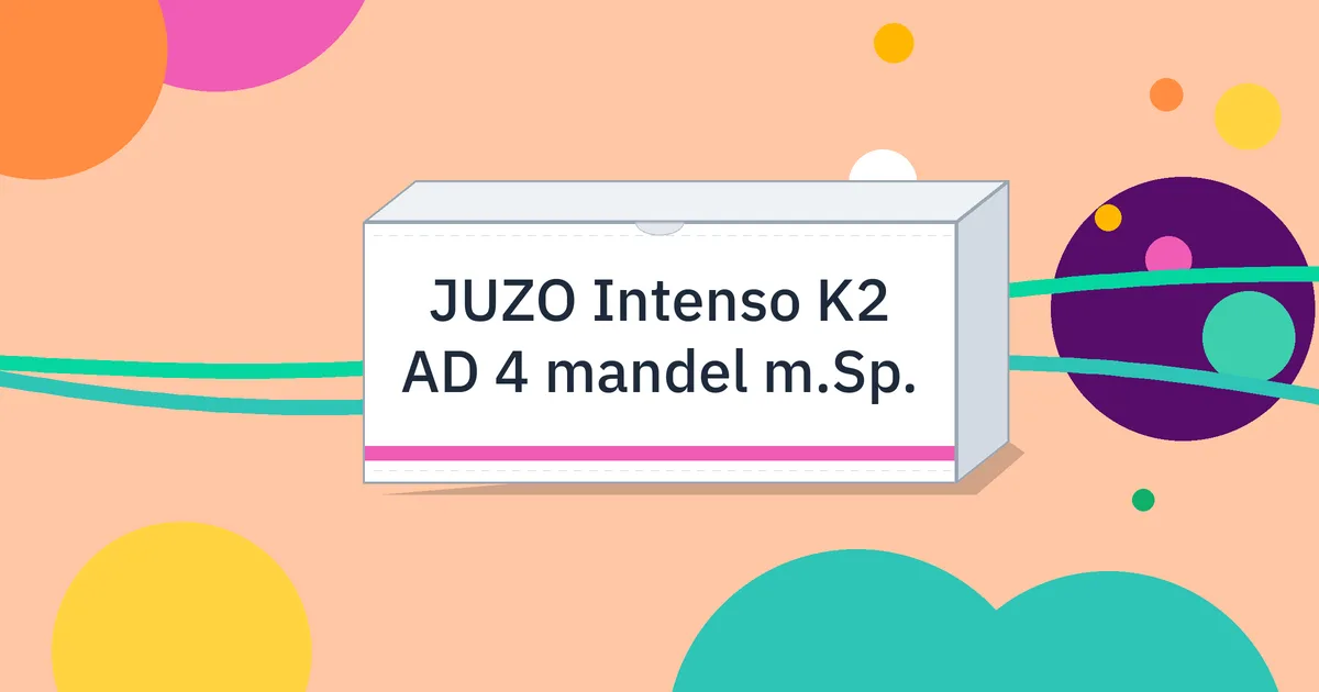 Symbolbild: Packung mit der Aufschrift JUZO Intenso K2 AD 4 mandel m.Sp. (PZN 18606370) – Verfügbarkeit und Bezug in Apotheken in Frankfurt am Main