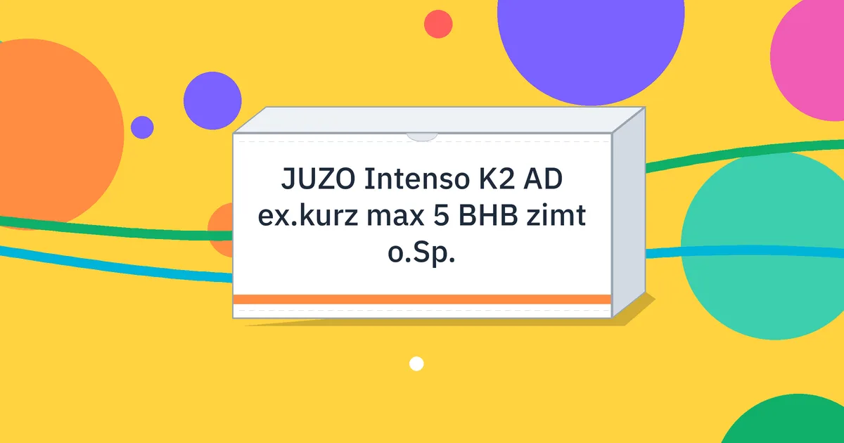 Symbolbild: Packung mit der Aufschrift JUZO Intenso K2 AD ex.kurz max 5 BHB zimt o.Sp. (PZN 18624391) – Verfügbarkeit und Bezug in Apotheken in Frankfurt am Main