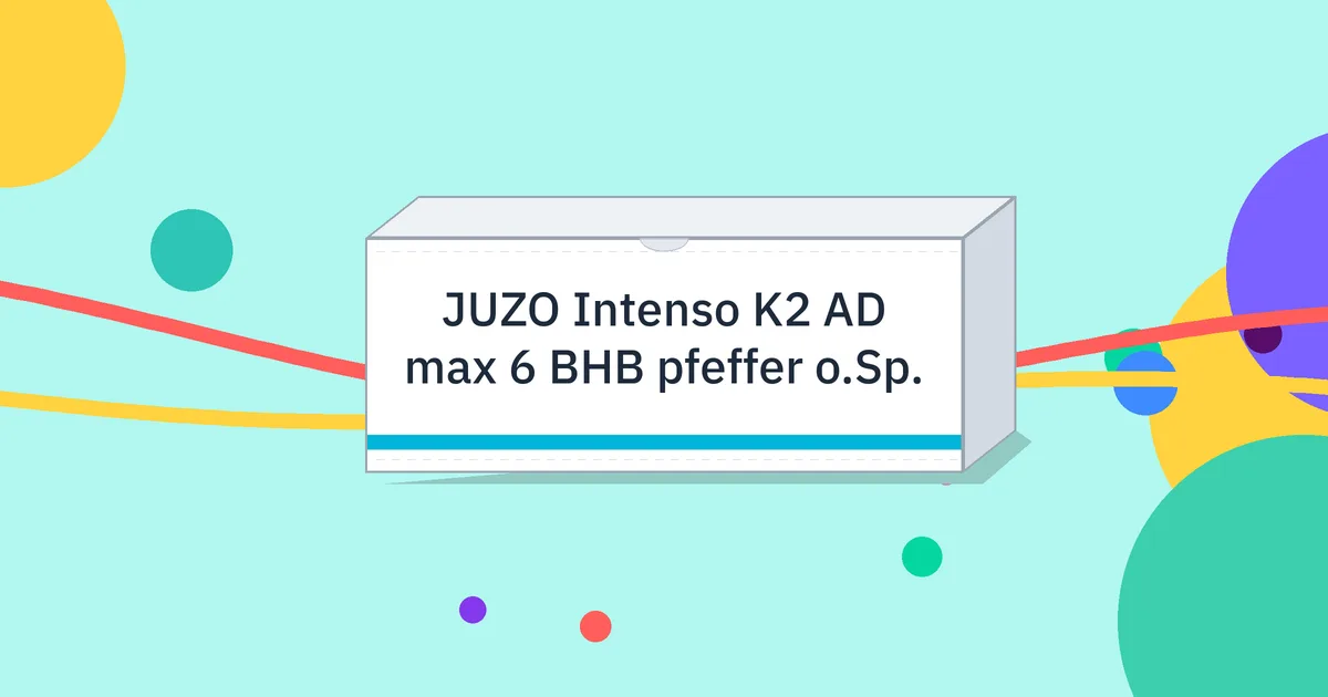 Symbolbild: Packung mit der Aufschrift JUZO Intenso K2 AD max 6 BHB pfeffer o.Sp. (PZN 18626680) – Verfügbarkeit und Bezug in Apotheken in Frankfurt am Main