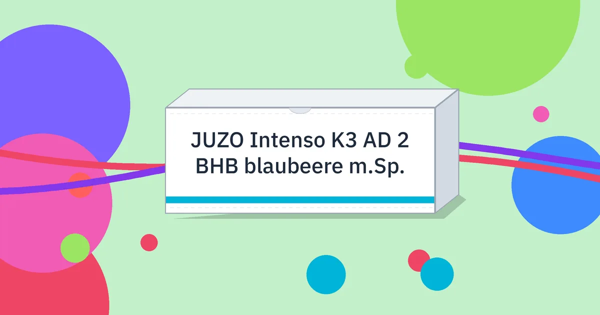 Symbolbild: Packung mit der Aufschrift JUZO Intenso K3 AD 2 BHB blaubeere m.Sp. (PZN 18634478) – Verfügbarkeit und Bezug in Apotheken in Frankfurt am Main
