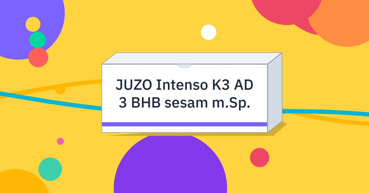 Symbolbild: Packung mit der Aufschrift JUZO Intenso K3 AD 3 BHB sesam m.Sp. (PZN 18634403) – Verfügbarkeit und Bezug in Apotheken in Frankfurt am Main
