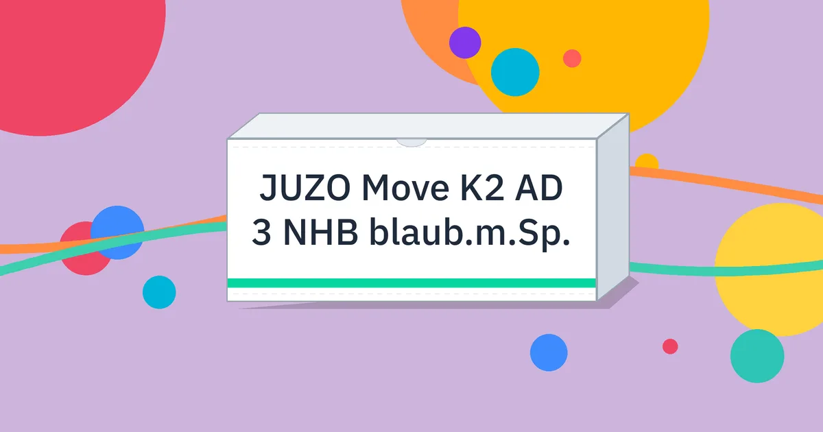 Symbolbild: Packung mit der Aufschrift JUZO Move K2 AD 3 NHB blaub.m.Sp. (PZN 18539030) – Verfügbarkeit und Bezug in Apotheken in Frankfurt am Main