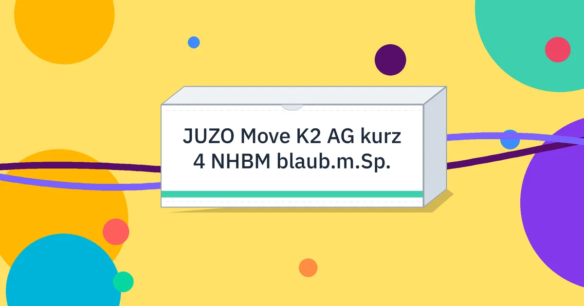Symbolbild: Packung mit der Aufschrift JUZO Move K2 AG kurz 4 NHBM blaub.m.Sp. (PZN 18558872) – Verfügbarkeit und Bezug in Apotheken in Frankfurt am Main