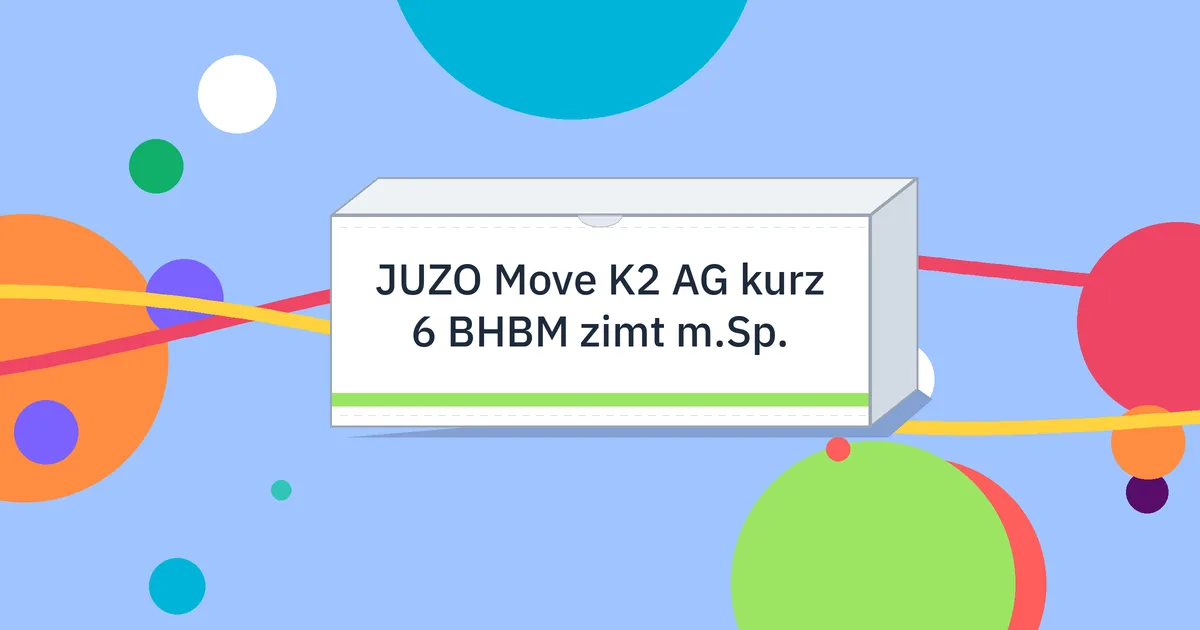 Symbolbild: Packung mit der Aufschrift JUZO Move K2 AG kurz 6 BHBM zimt m.Sp. (PZN 18528629) – Verfügbarkeit und Bezug in Apotheken in Frankfurt am Main