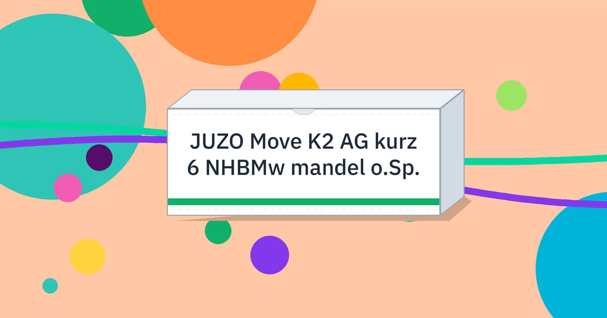 Symbolbild: Packung mit der Aufschrift JUZO Move K2 AG kurz 6 NHBMw mandel o.Sp. (PZN 16644745) – Verfügbarkeit und Bezug in Apotheken in Frankfurt am Main