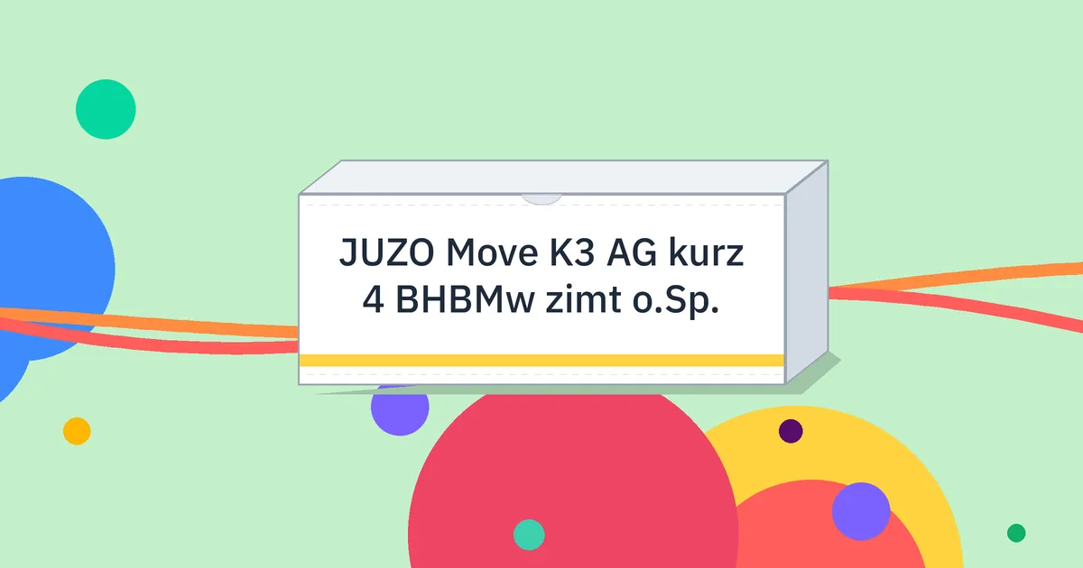 Symbolbild: Packung mit der Aufschrift JUZO Move K3 AG kurz 4 BHBMw zimt o.Sp. (PZN 18582221) – Verfügbarkeit und Bezug in Apotheken in Frankfurt am Main