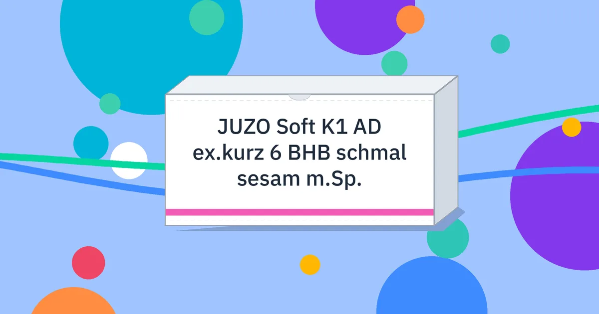 Symbolbild: Packung mit der Aufschrift JUZO Soft K1 AD ex.kurz 6 BHB schmal sesam m.Sp. (PZN 15462344) – Verfügbarkeit und Bezug in Apotheken in Frankfurt am Main