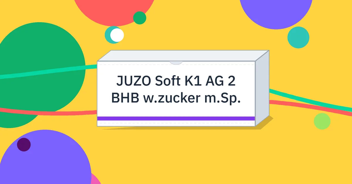 Symbolbild: Packung mit der Aufschrift JUZO Soft K1 AG 2 BHB w.zucker m.Sp. (PZN 14836512) – Verfügbarkeit und Bezug in Apotheken in Frankfurt am Main