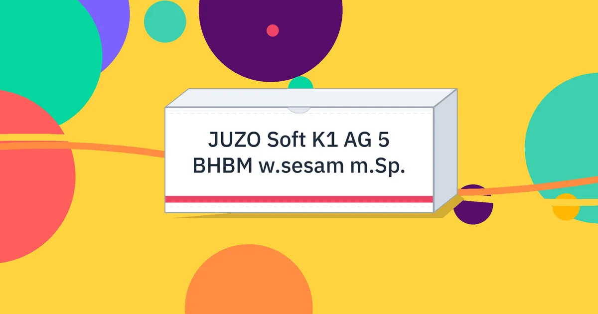 Symbolbild: Packung mit der Aufschrift JUZO Soft K1 AG 5 BHBM w.sesam m.Sp. (PZN 14862857) – Verfügbarkeit und Bezug in Apotheken in Frankfurt am Main