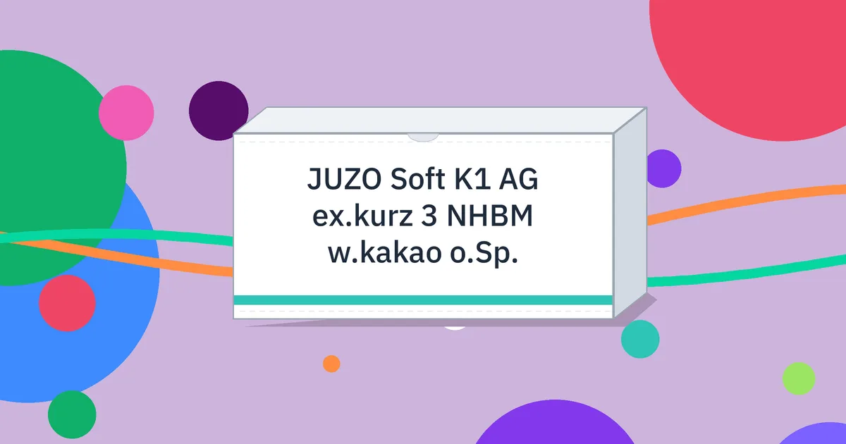 Symbolbild: Packung mit der Aufschrift JUZO Soft K1 AG ex.kurz 3 NHBM w.kakao o.Sp. (PZN 15000655) – Verfügbarkeit und Bezug in Apotheken in Frankfurt am Main