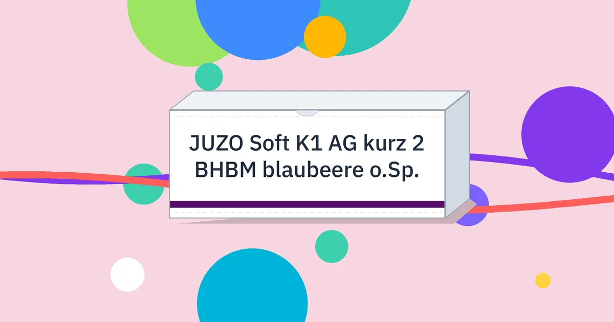 Symbolbild: Packung mit der Aufschrift JUZO Soft K1 AG kurz 2 BHBM blaubeere o.Sp. (PZN 14857721) – Verfügbarkeit und Bezug in Apotheken in Frankfurt am Main