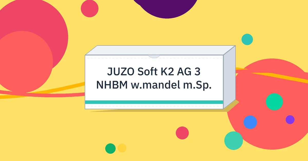 Symbolbild: Packung mit der Aufschrift JUZO Soft K2 AG 3 NHBM w.mandel m.Sp. (PZN 15018796) – Verfügbarkeit und Bezug in Apotheken in Frankfurt am Main