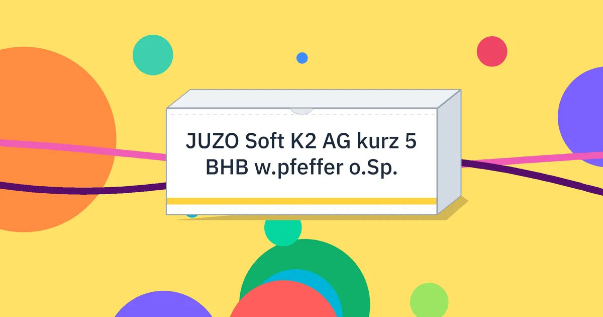 Symbolbild: Packung mit der Aufschrift JUZO Soft K2 AG kurz 5 BHB w.pfeffer o.Sp. (PZN 14842547) – Verfügbarkeit und Bezug in Apotheken in Frankfurt am Main