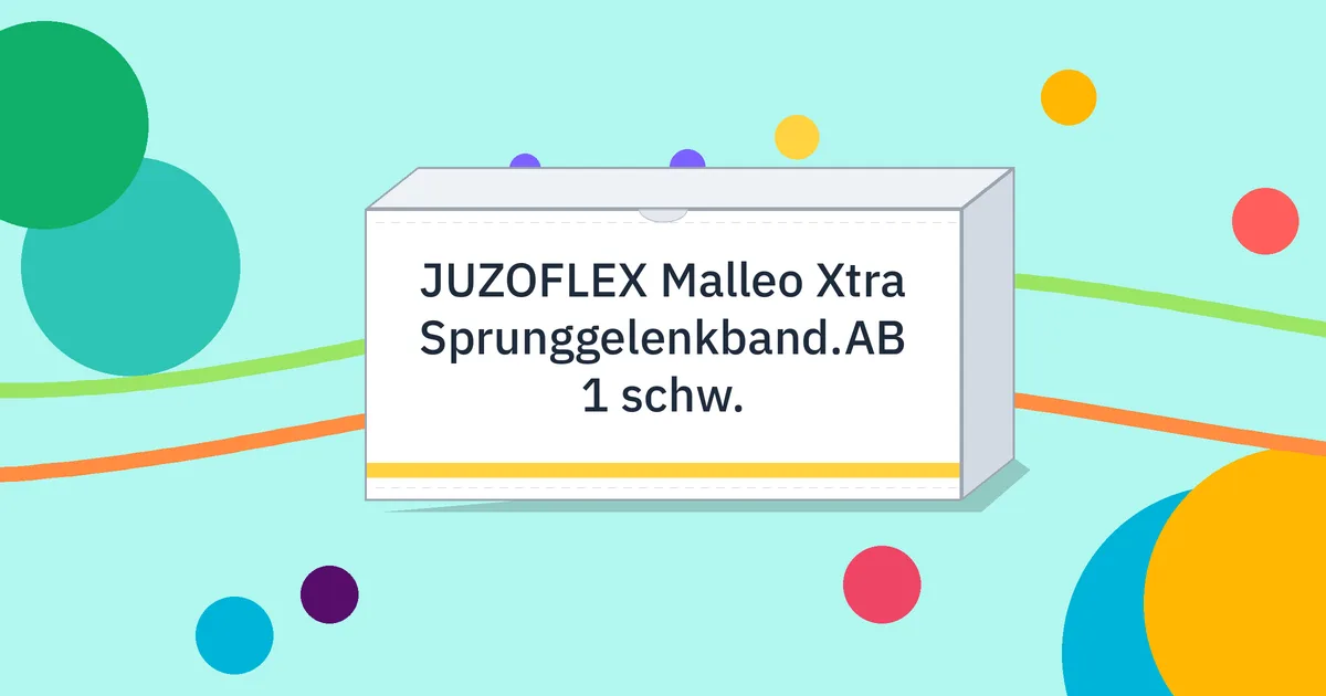Symbolbild: Packung mit der Aufschrift JUZOFLEX Malleo Xtra Sprunggelenkband.AB 1 schw. (PZN 16635806) – Verfügbarkeit und Bezug in Apotheken in Frankfurt am Main